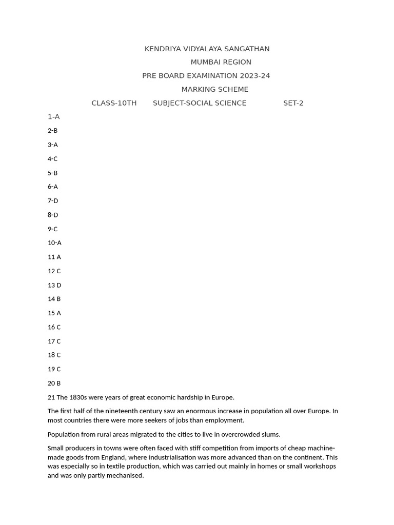 Marking Scheme SST Set 2 2023-24 | PDF | Employment | Economies