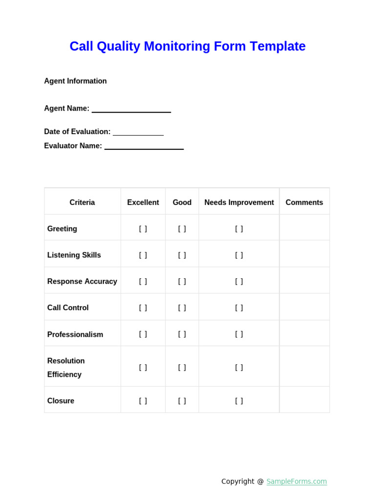 Call Quality Monitoring Form Template | PDF