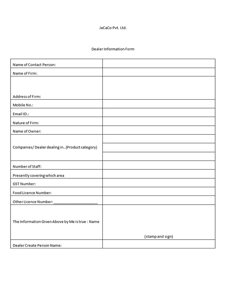 Dealer Information Form | PDF