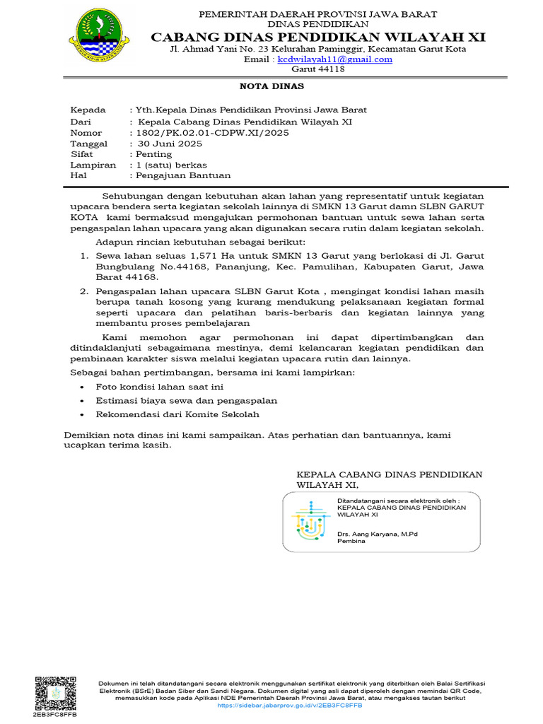 Nota Dinas Bantuan 30062025 063348 Signed | PDF