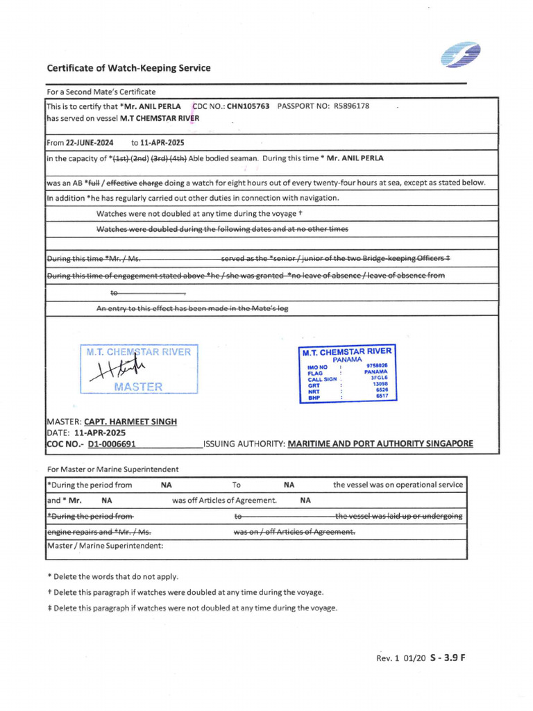 ANIL Watch Keeping Certificate | PDF