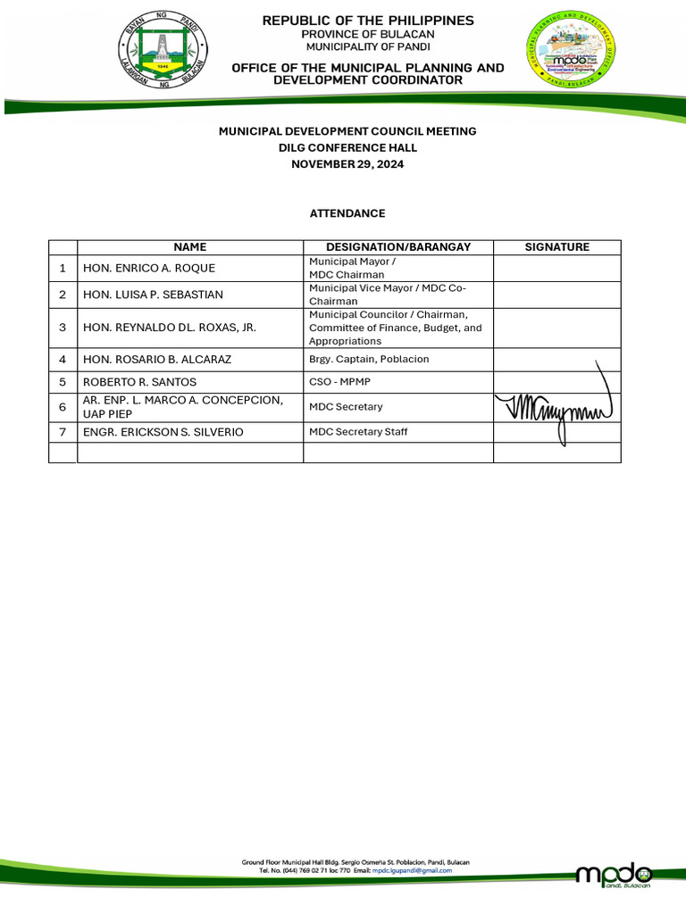 MDC RESO 2024-11 Attendance | PDF