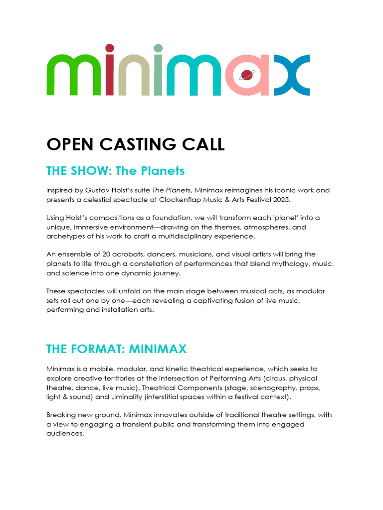 Open Casting Call for Minimax: The Planets | PDF | The Planets