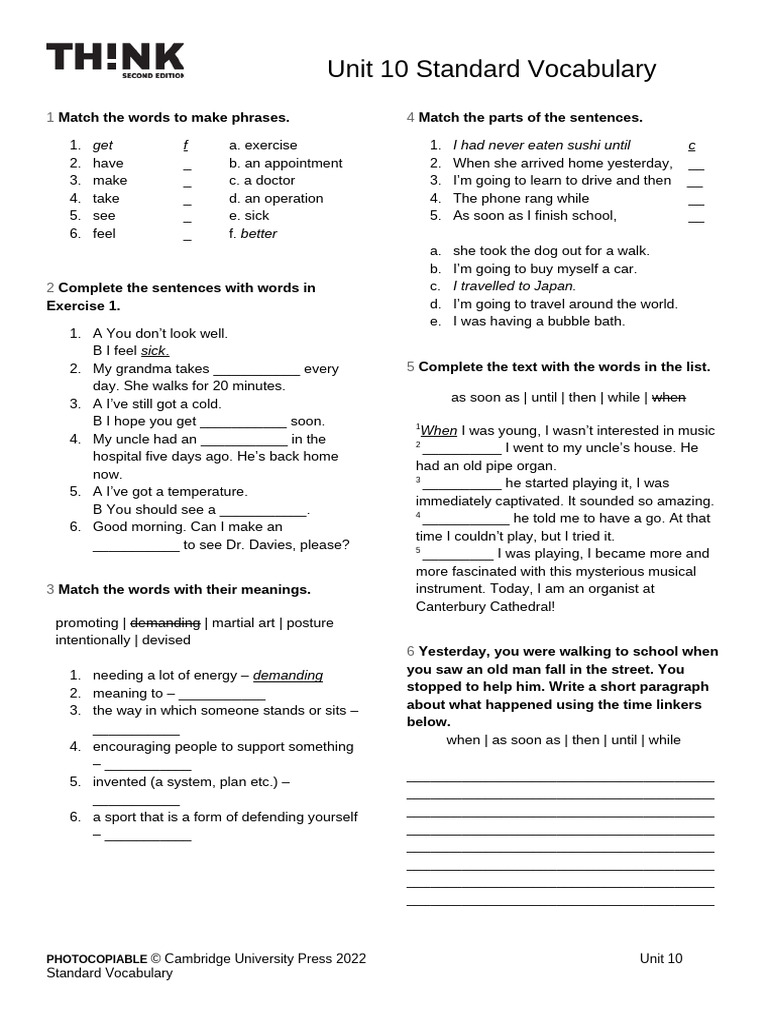 Thk2e BrE L2 Vocabulary Standard Unit 10 | PDF