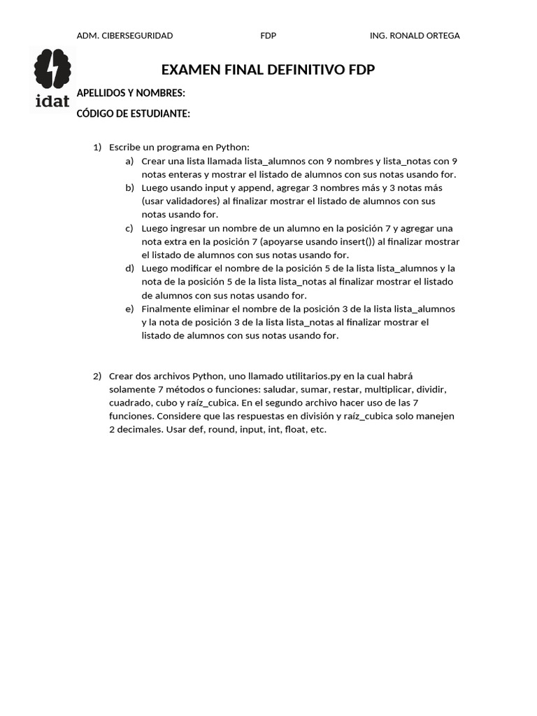 Examen Final Definitivo FDP Ciberseguridad | PDF