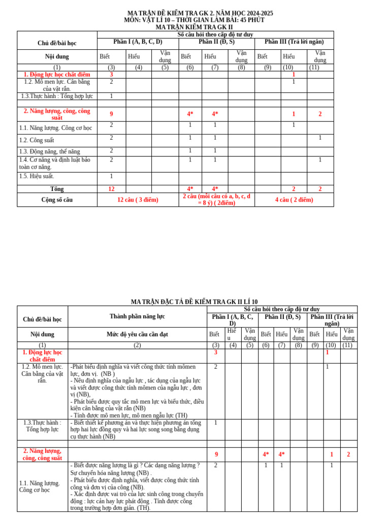 Vat Li 10 Ma Tran..Giua Ki 2 | PDF