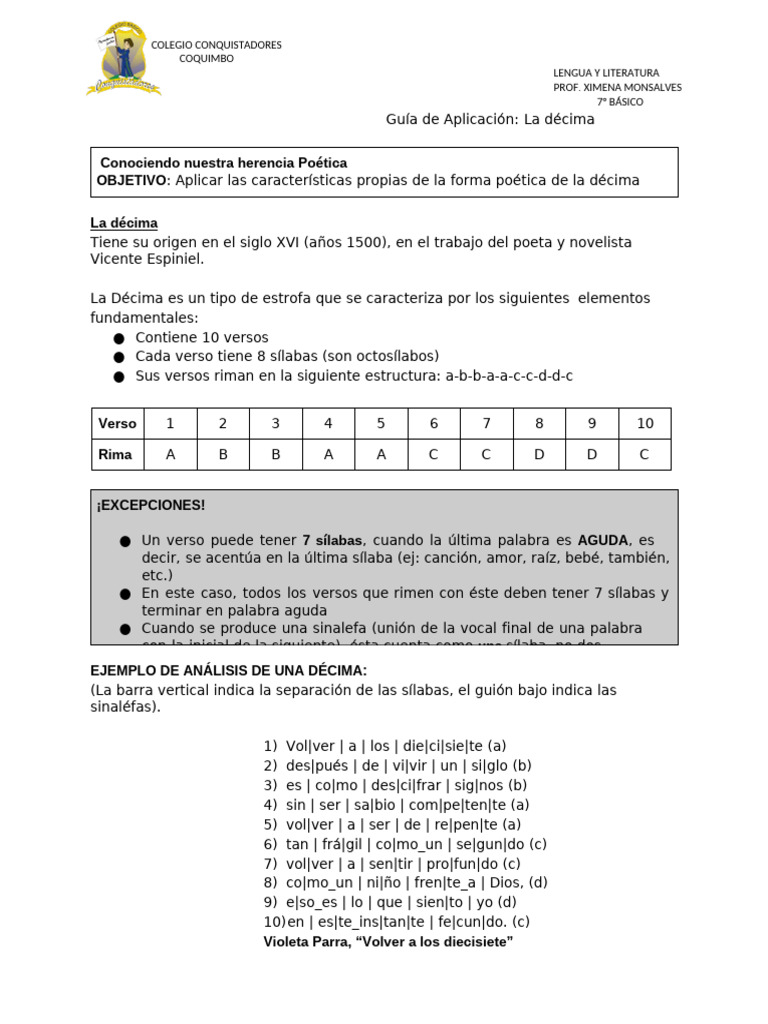 Características de la Décima Poética | PDF | Poesía | Sílaba