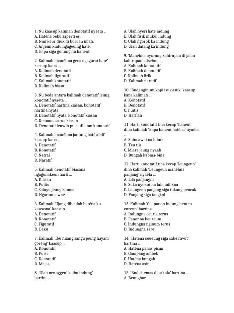 Soal Psat Bahasa Sunda Kelas 5 Kurmer Fi | PDF