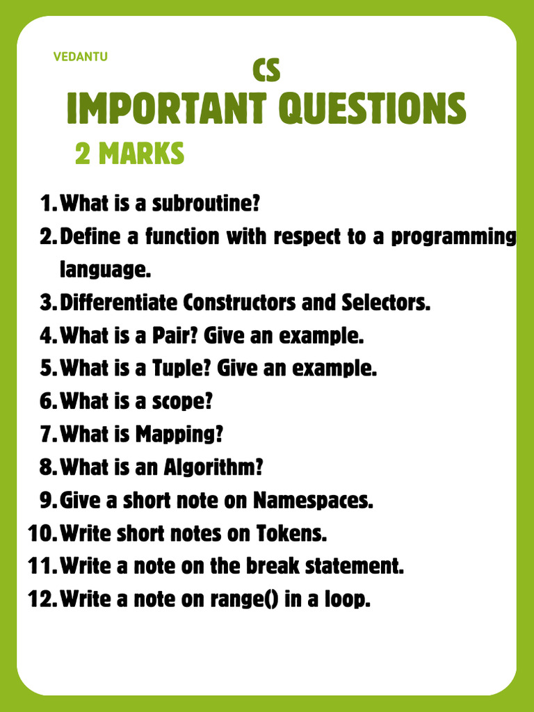 Important Questions: 2 Marks | PDF