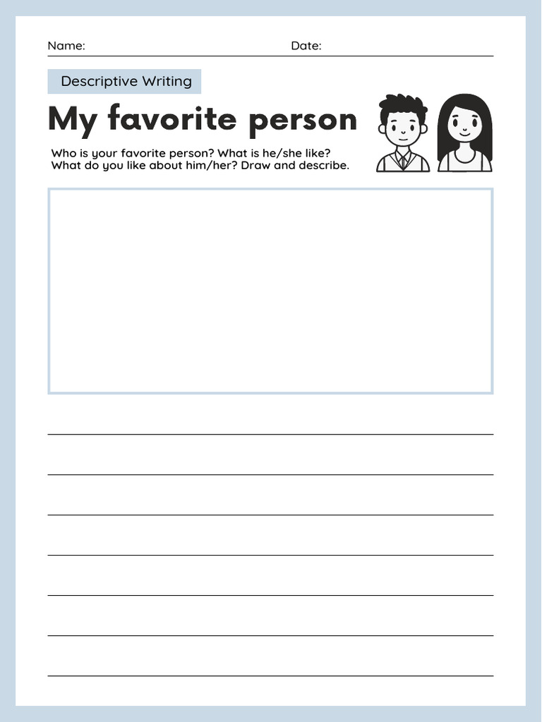 My Favorite Person Descriptive Writing Activity Worksheet in Pastel ...