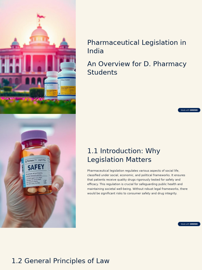 Overview of Pharmaceutical Legislation in India | PDF | Pharmacy | Drugs