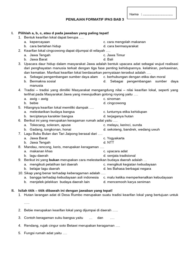 Penilaian Formatif Ipas Bab 3 | PDF
