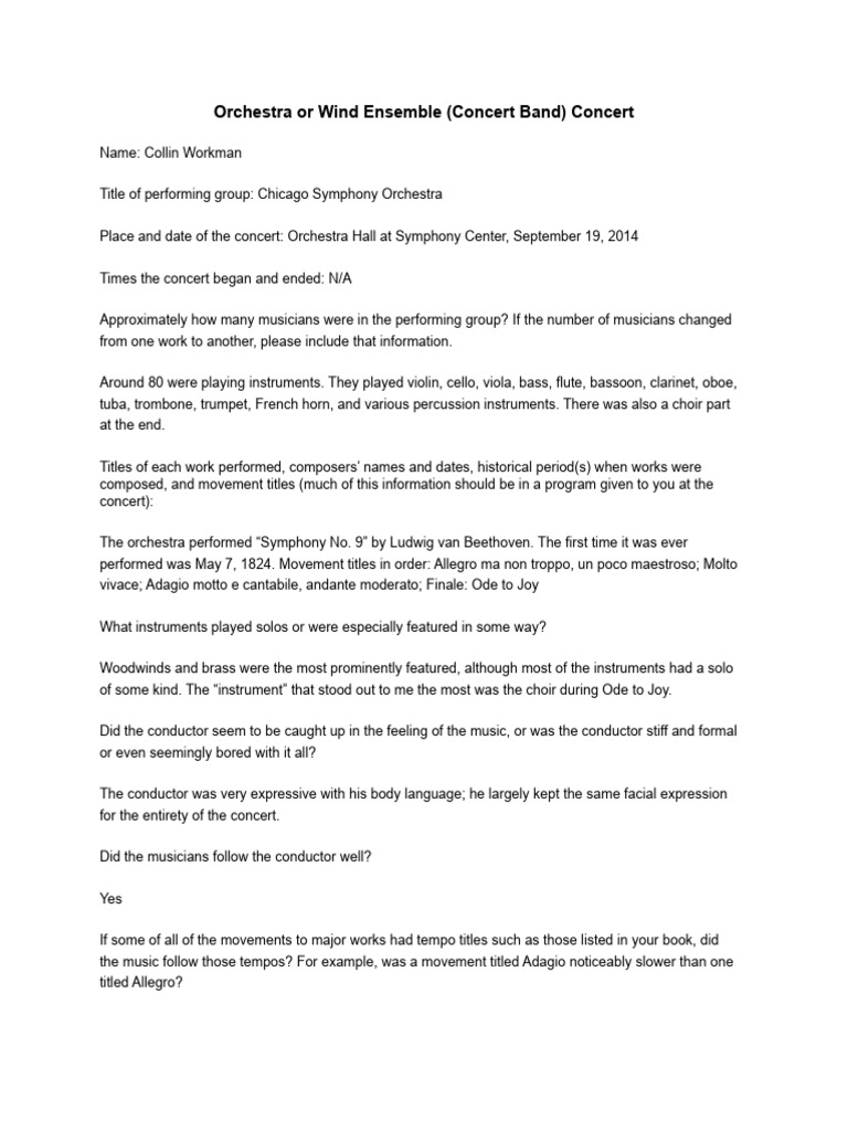 Concert Report Form - Orchestra or Wind Ensemble (Concert Band) | PDF ...