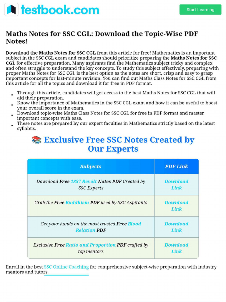 Maths Notes For SSC CGL - Download The Topic-Wise PDF Notes! | PDF