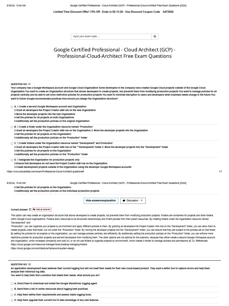Google Certified Professional - Cloud Architect (GCP) - Professional-Cloud-Architect Free Exam ...
