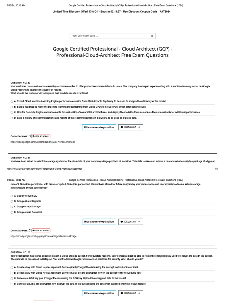 Google Certified Professional - Cloud Architect (GCP) - Professional-Cloud-Architect Free Exam ...