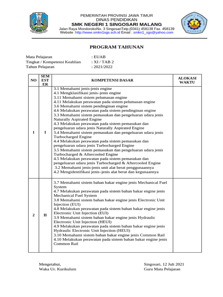 04 Program Tahunan (Prota) 2021-2022 - Euab | PDF