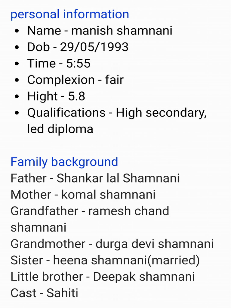 Manish Bio Data | PDF