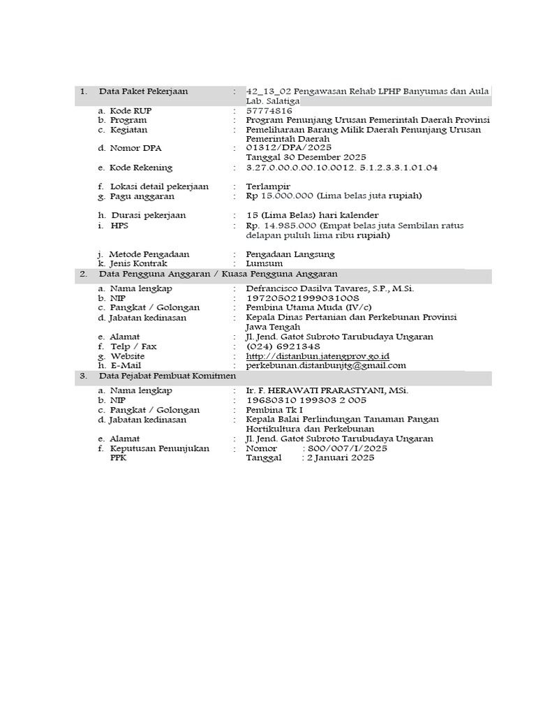Ringkasan Data Paket Pekerjaan | PDF