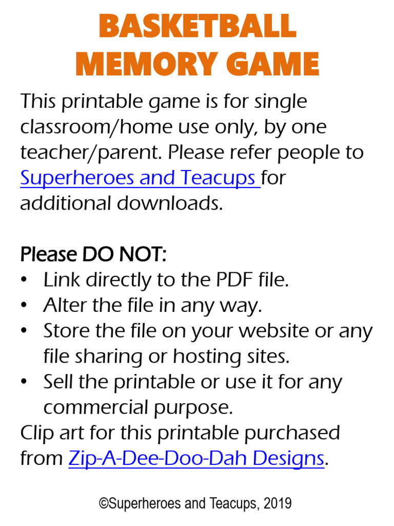 Basketball Memory Game | PDF