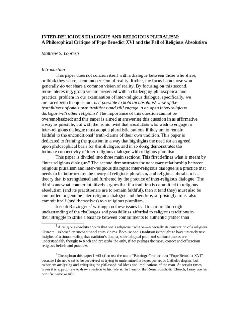 Inter Religious Dialogue and Religious P | PDF | Religious Pluralism ...