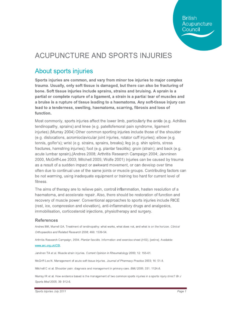 Acupuncture and Sports Injuries | PDF