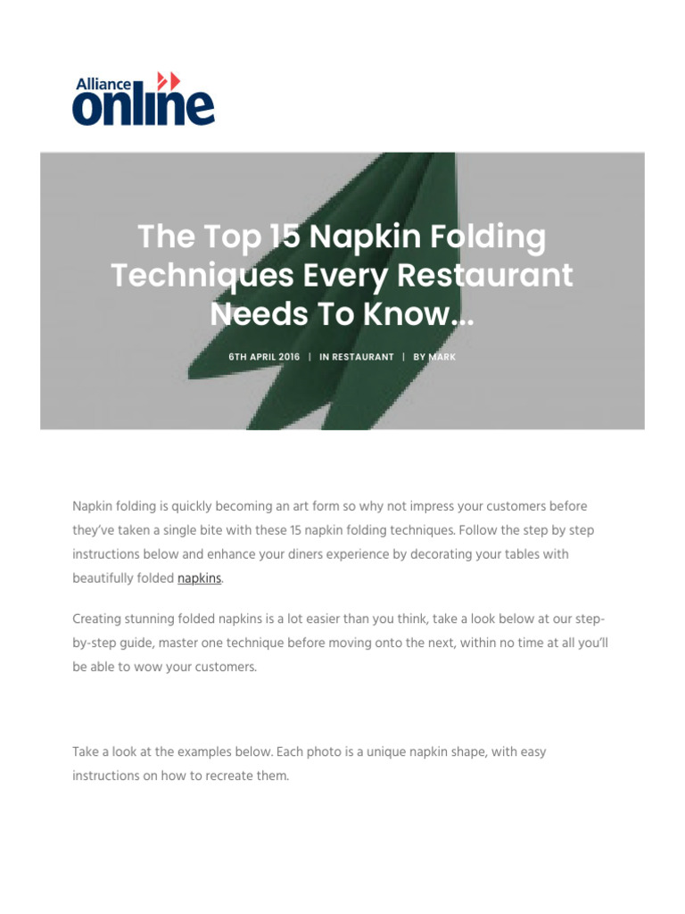 The Top 15 Napkin Folding Techniques Every Restaurant Needs To Know ...