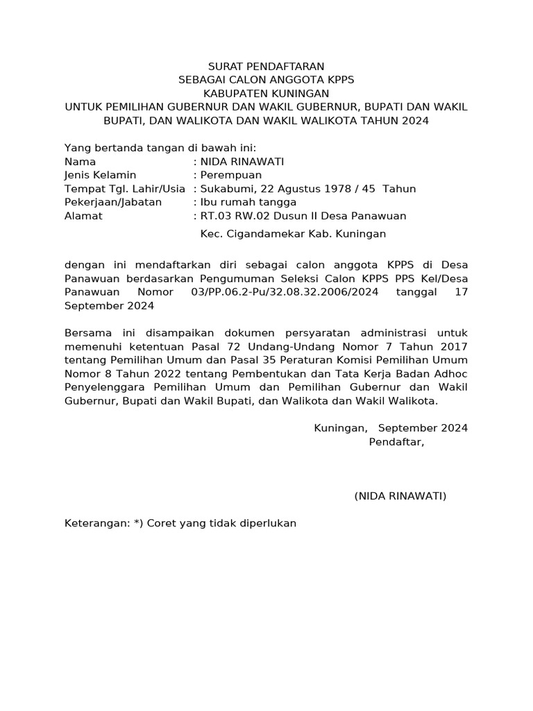 00 Surat Pendaftaran Nida | PDF