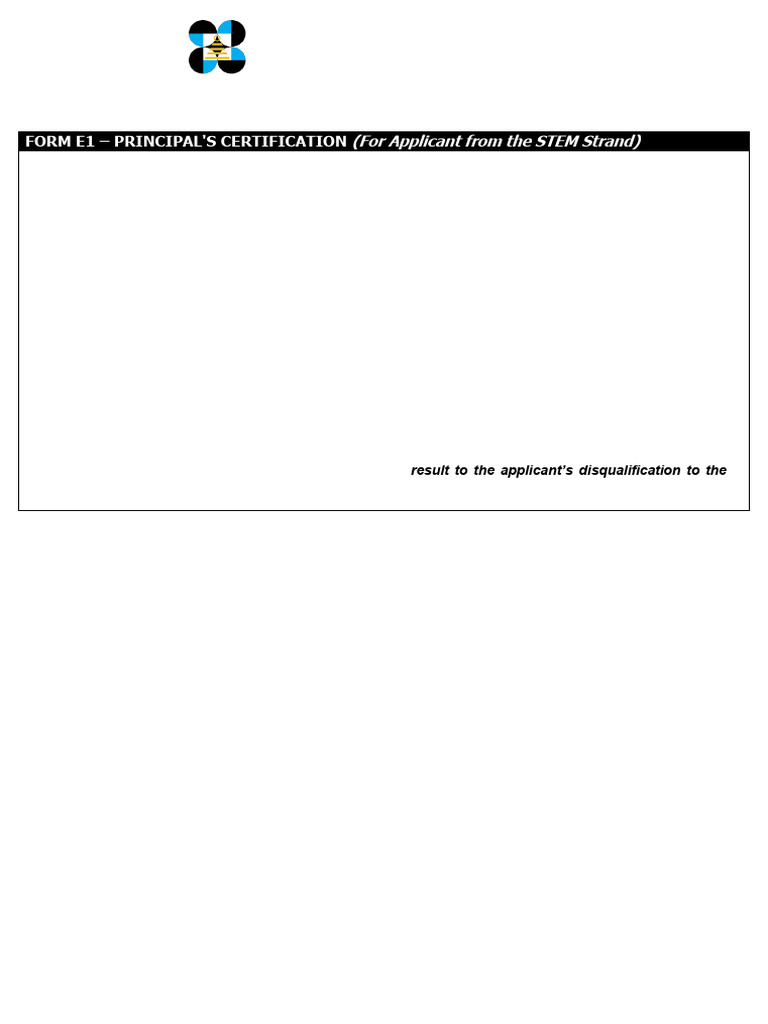 DOST-SEI Form E1: Principal's Certification | PDF