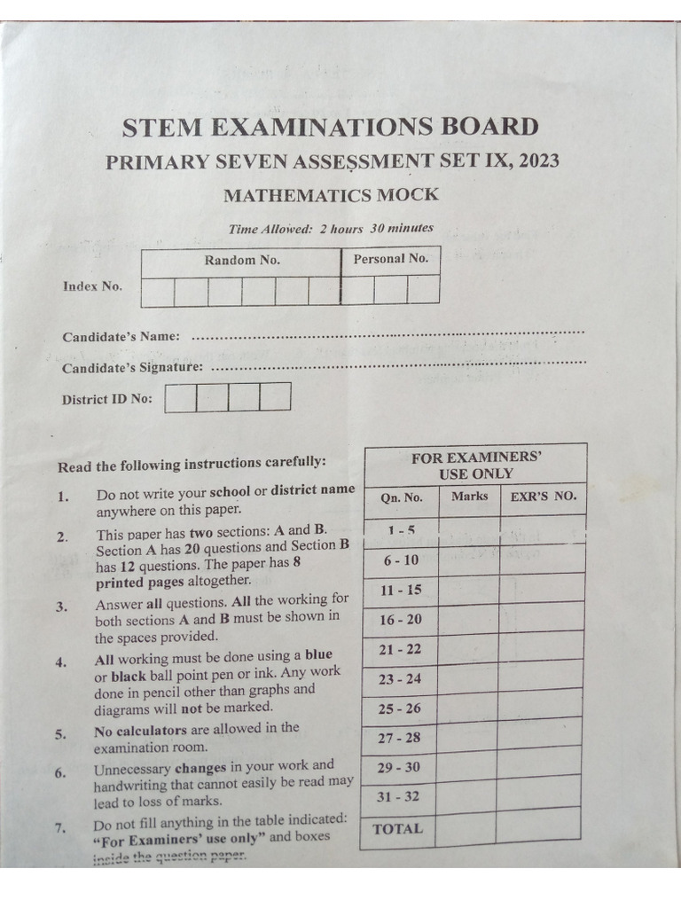 Stem MTC p7 Mock | PDF