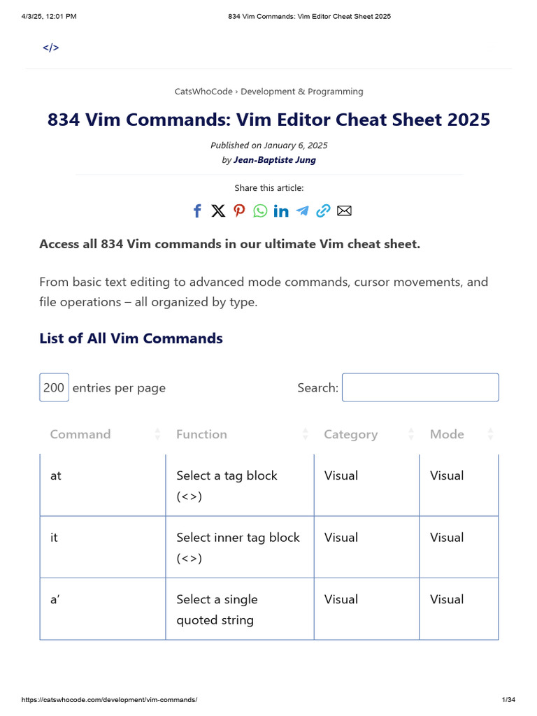 Ultimate Vim Commands Cheat Sheet | PDF | Computer Programming | Software