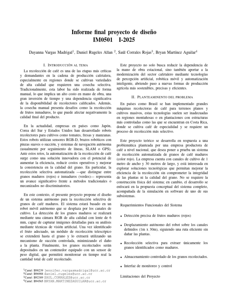 Informe Final Proyecto de Diseño | PDF | Robot | Robótica