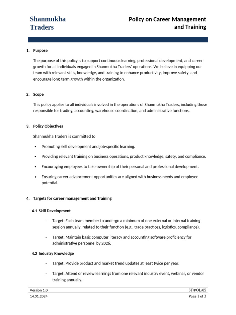 05 Career Management and Traning Policy | PDF | Regulatory Compliance ...