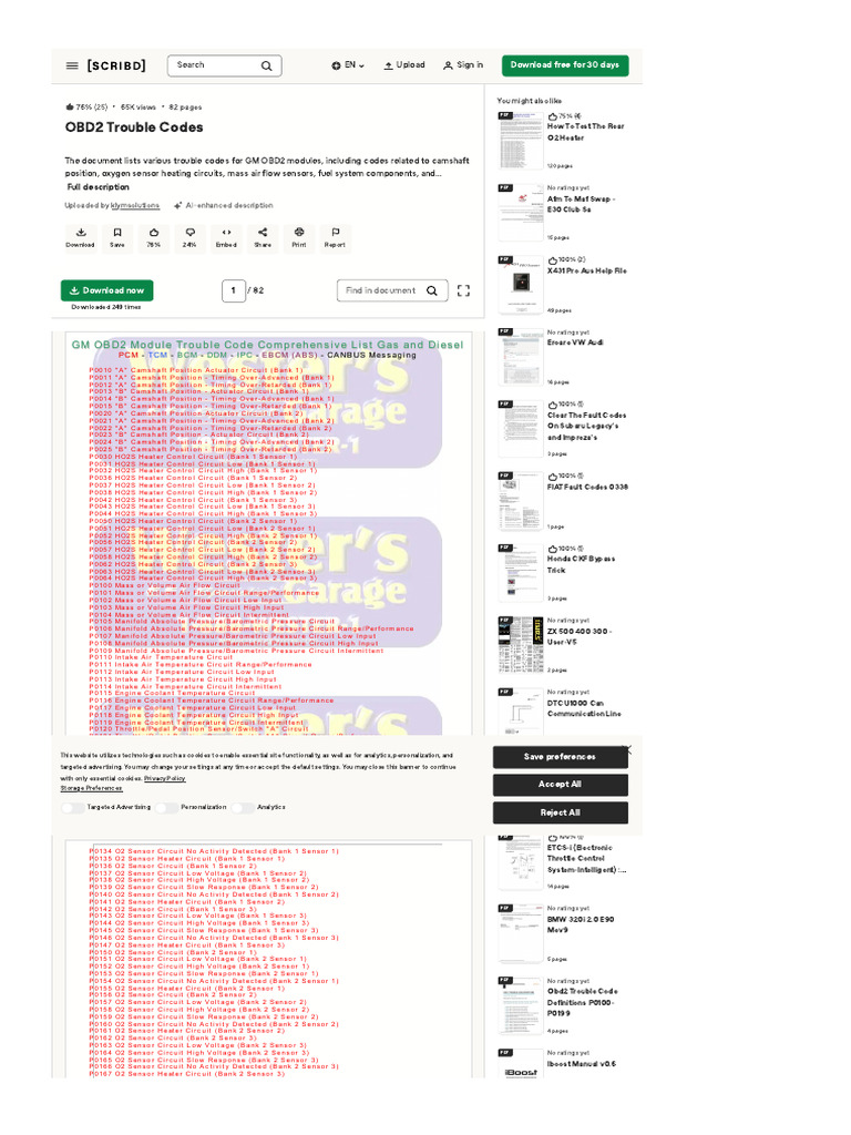 WWW Scribd Com Doc 96676274 OBD2 Trouble Codes... | PDF | Engines | Land Vehicles
