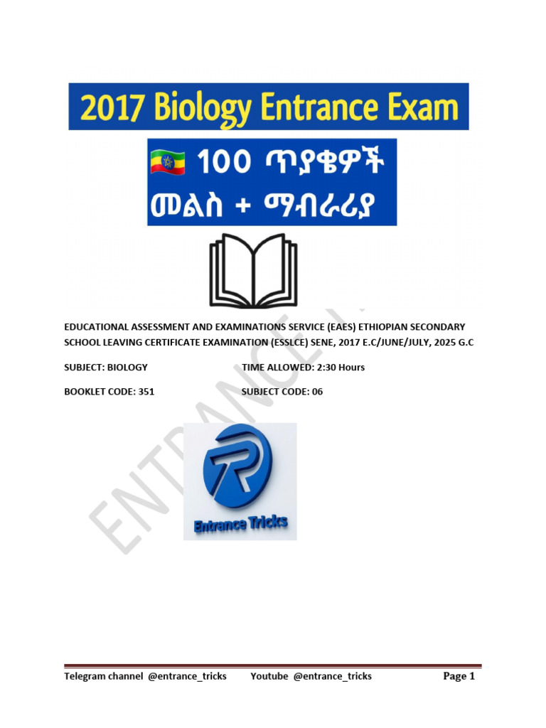 2017 Grade 12 Biology Entrance Exam | PDF | Cellular Respiration ...