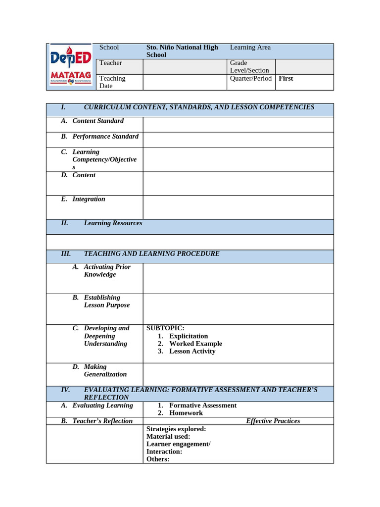 LP Template Matatag | PDF