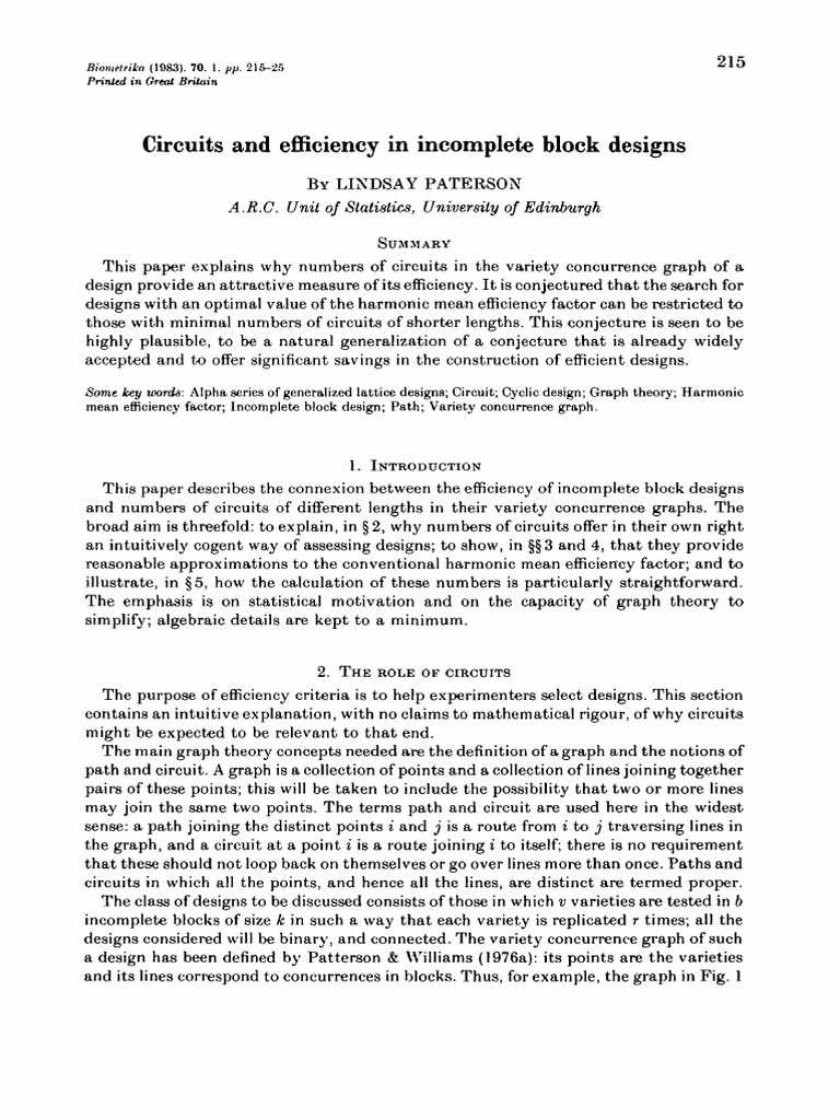 Circuits and Efficiency in Incomplete Block Designs | PDF | Estimator ...