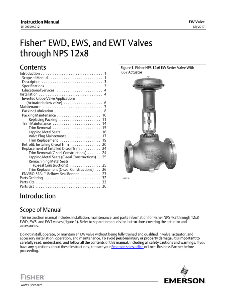 Fisher EWD, EWS, and EWT Valves Through NPS 12x8: Scope of Manual | PDF ...