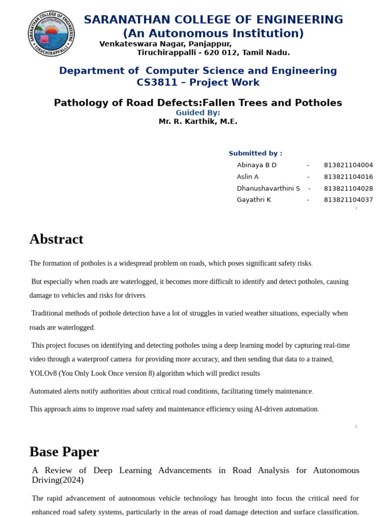 AI-Powered Road Defect Detection System | PDF | Databases | Road