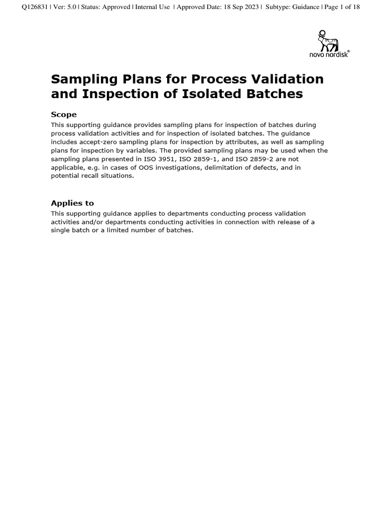 Sampling Plans for Process Validation | PDF | Sampling (Statistics ...