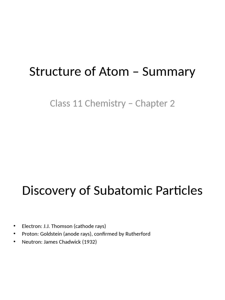 Structure of Atom Summary | PDF
