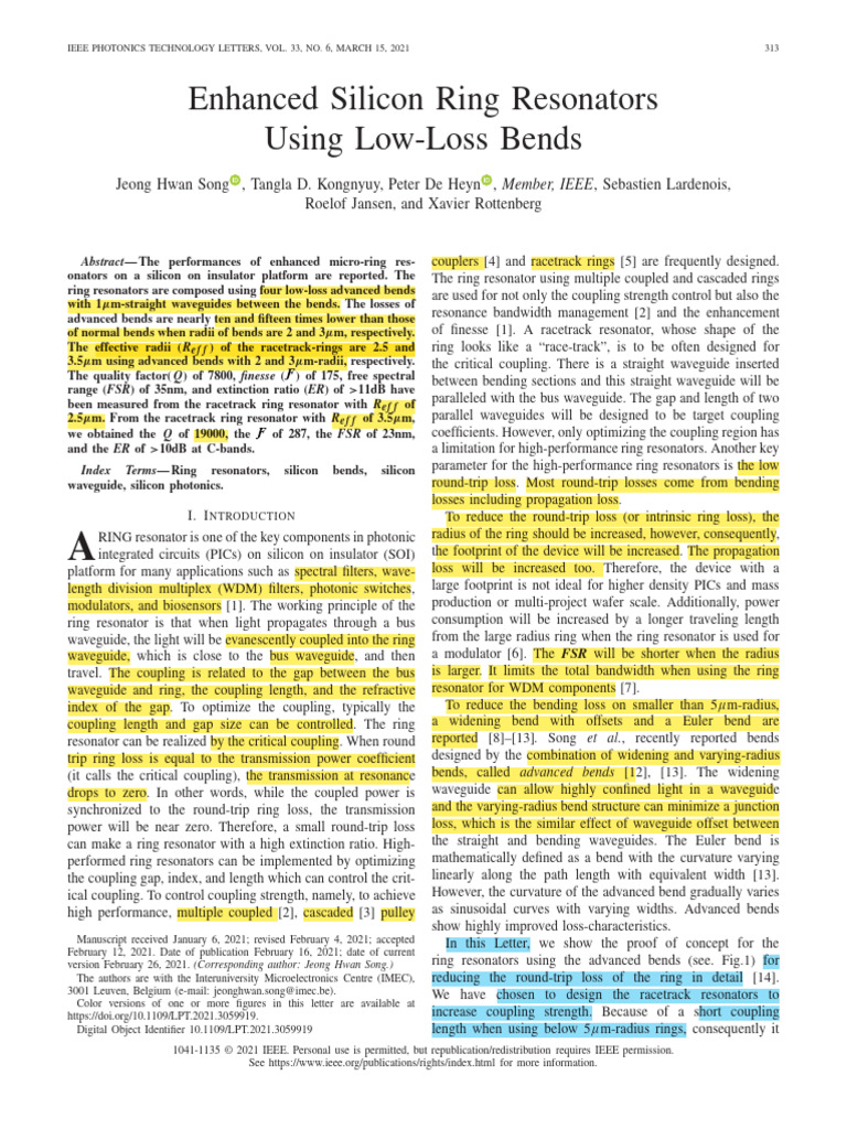 Enhanced Silicon Ring Resonators | PDF | Electromagnetic Radiation | Optics