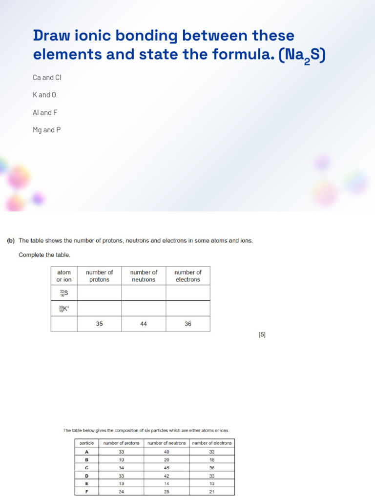 Draw Ionic Bonding Between These Elements and State The Formula. (Na S ...