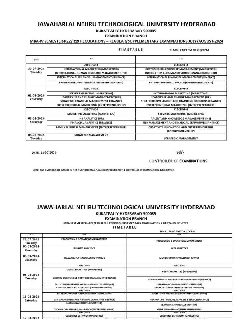 MBA Exam Time Table July-Aug 2024 | PDF | Analytics | Entrepreneurship
