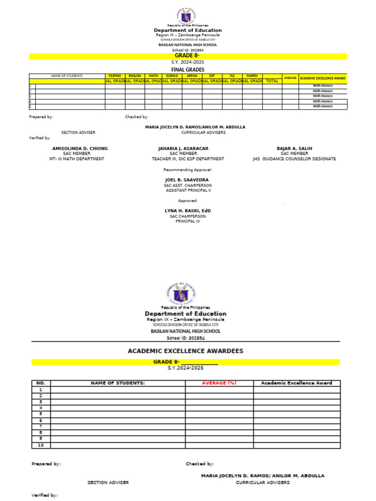 Grade 8 Academic Excellence Awards | PDF | Philippines