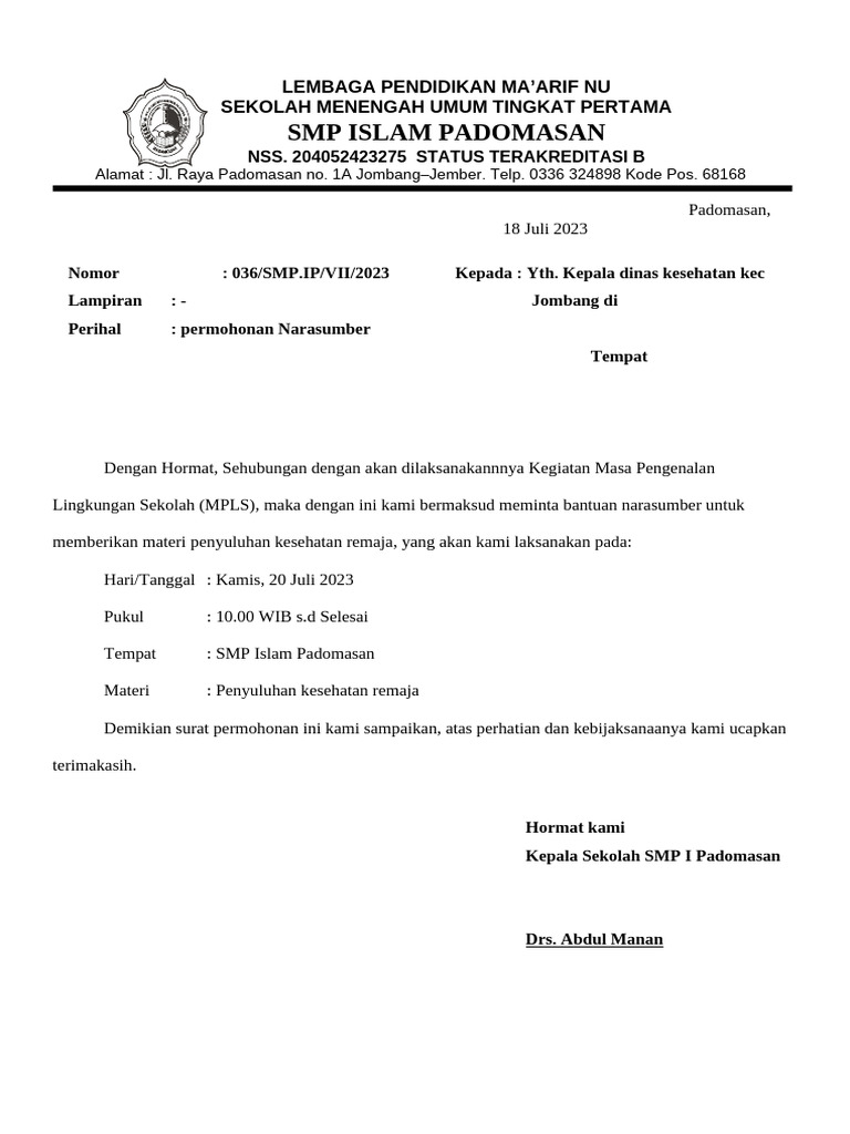 Surat Undangan Narasumber | PDF