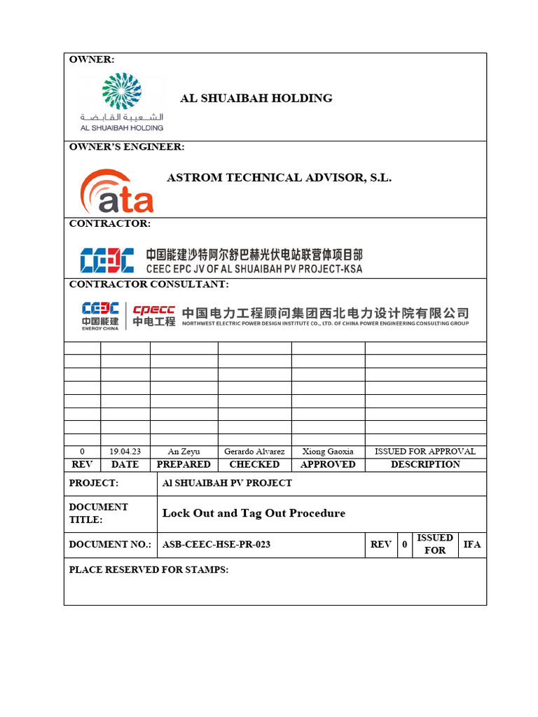 Lockout/Tagout Procedure for Al Shuaibah PV | PDF | Occupational Safety ...