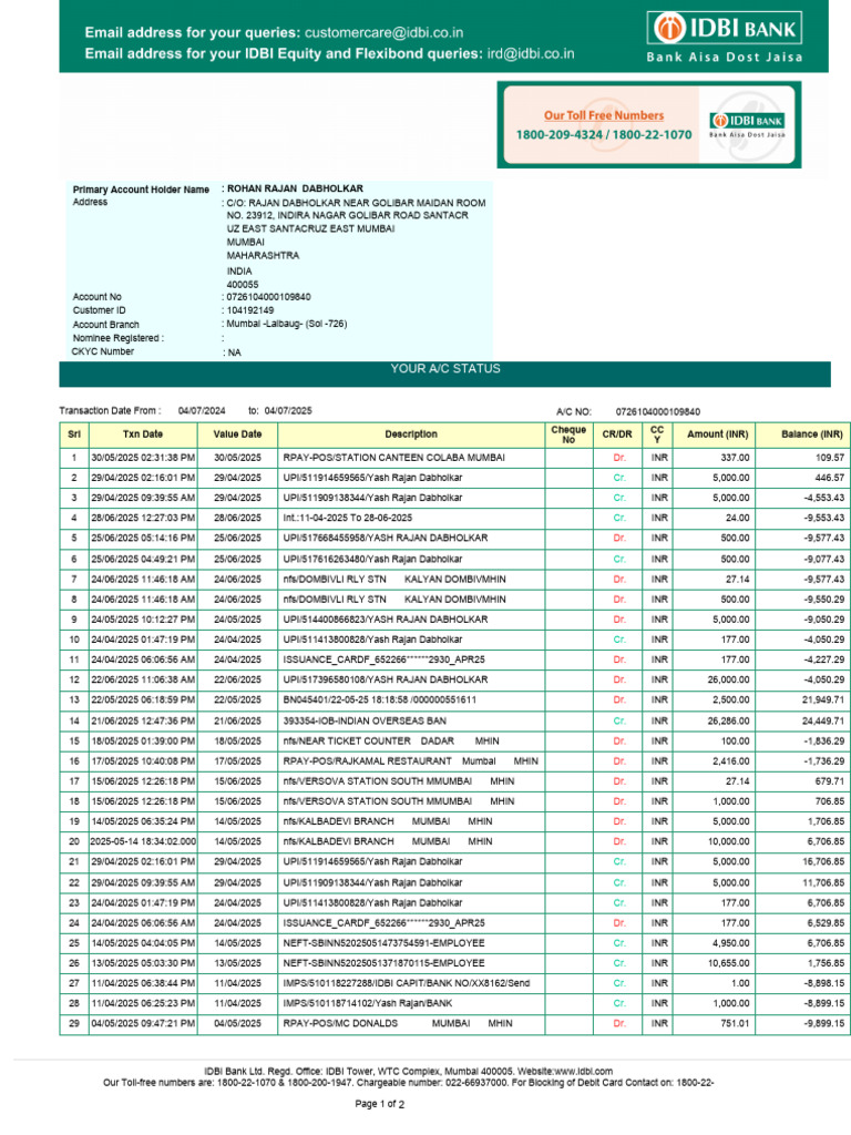 OpTransactionHistoryUX504 07 2025 | PDF | Debits And Credits | Debit Card