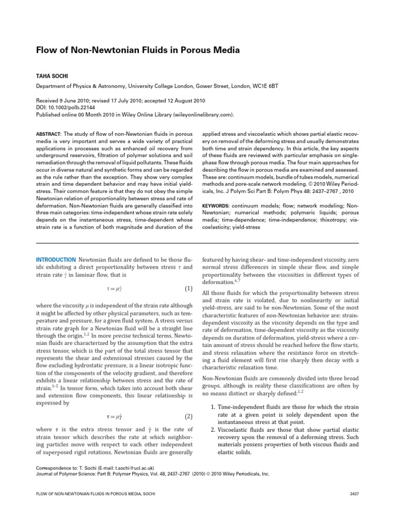 Flow of Non‐Newtonian Fluids in Porous Media | PDF | Viscoelasticity ...