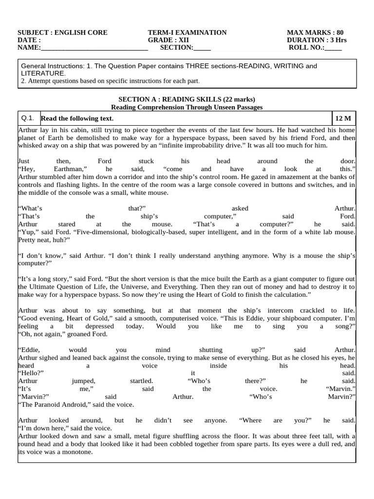 CBSE Grade12 English Core Sample Question Paper1 | PDF | Incineration | Waste
